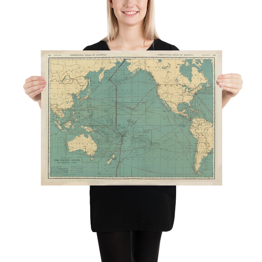Old Pacific Ocean Map (1924) Vintage Nautical & Maritime Chart Poster ...