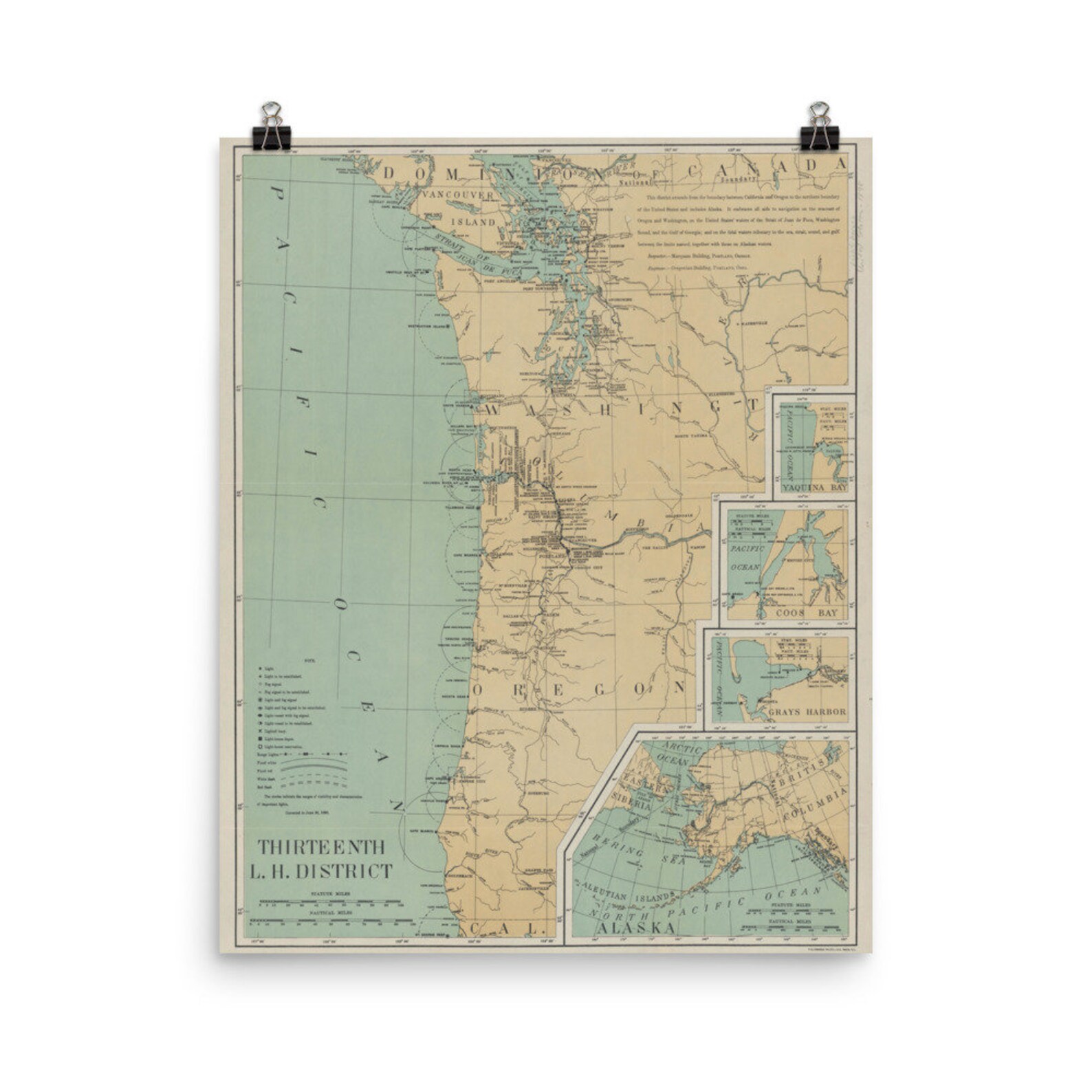 Old Washington and Oregon Lighthouse Map 1898 Vintage - Etsy