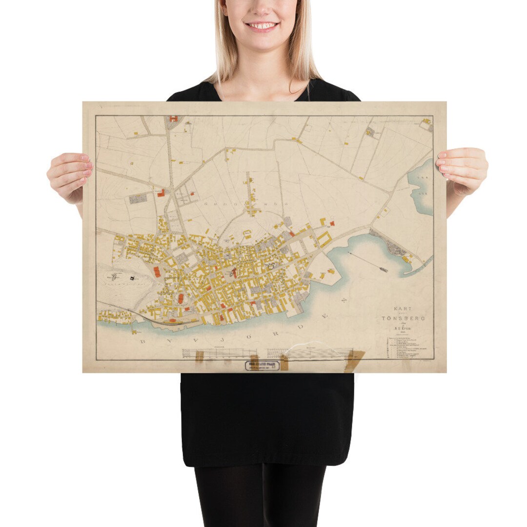 Old Tonsberg Norway Map 1883 Vintage Tunsberg City & Street Atlas ...