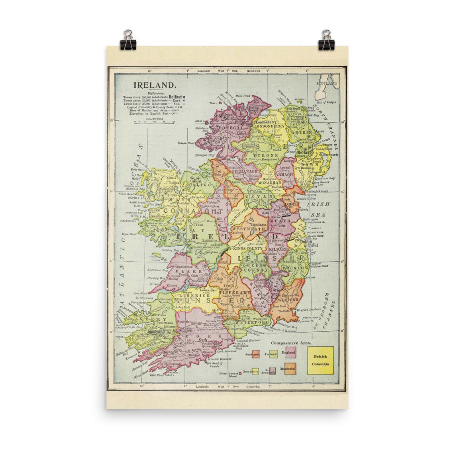 Old Ireland Map 1910 Vintage Colorful Counties Atlas Poster - Etsy
