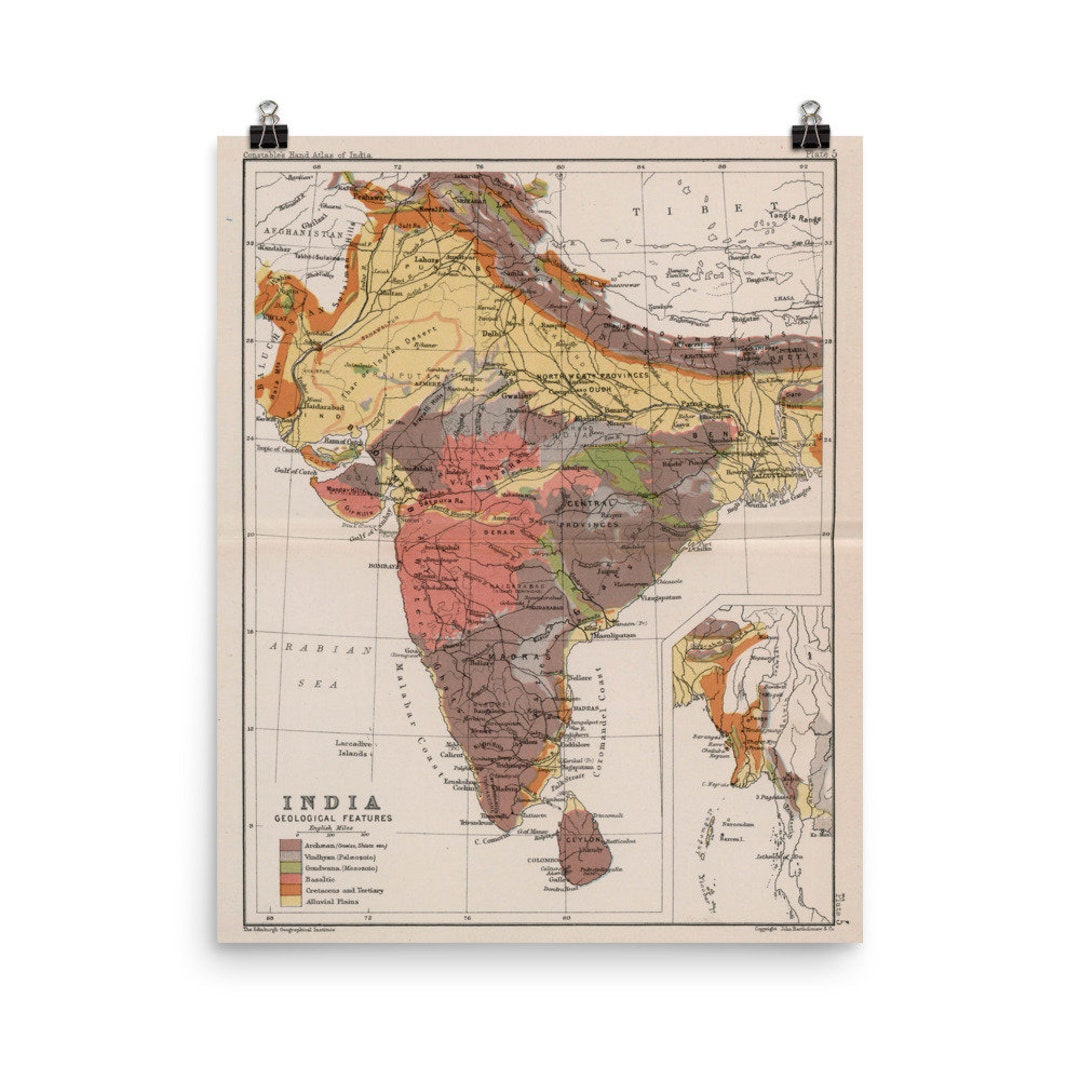 Old India Geological Map (1893) Vintage Indian Geology Atlas Poster - Etsy