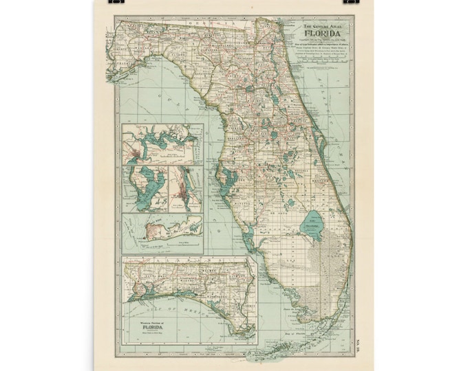 Vintage Florida Map 1870 FL Counties Atlas Poster - Etsy