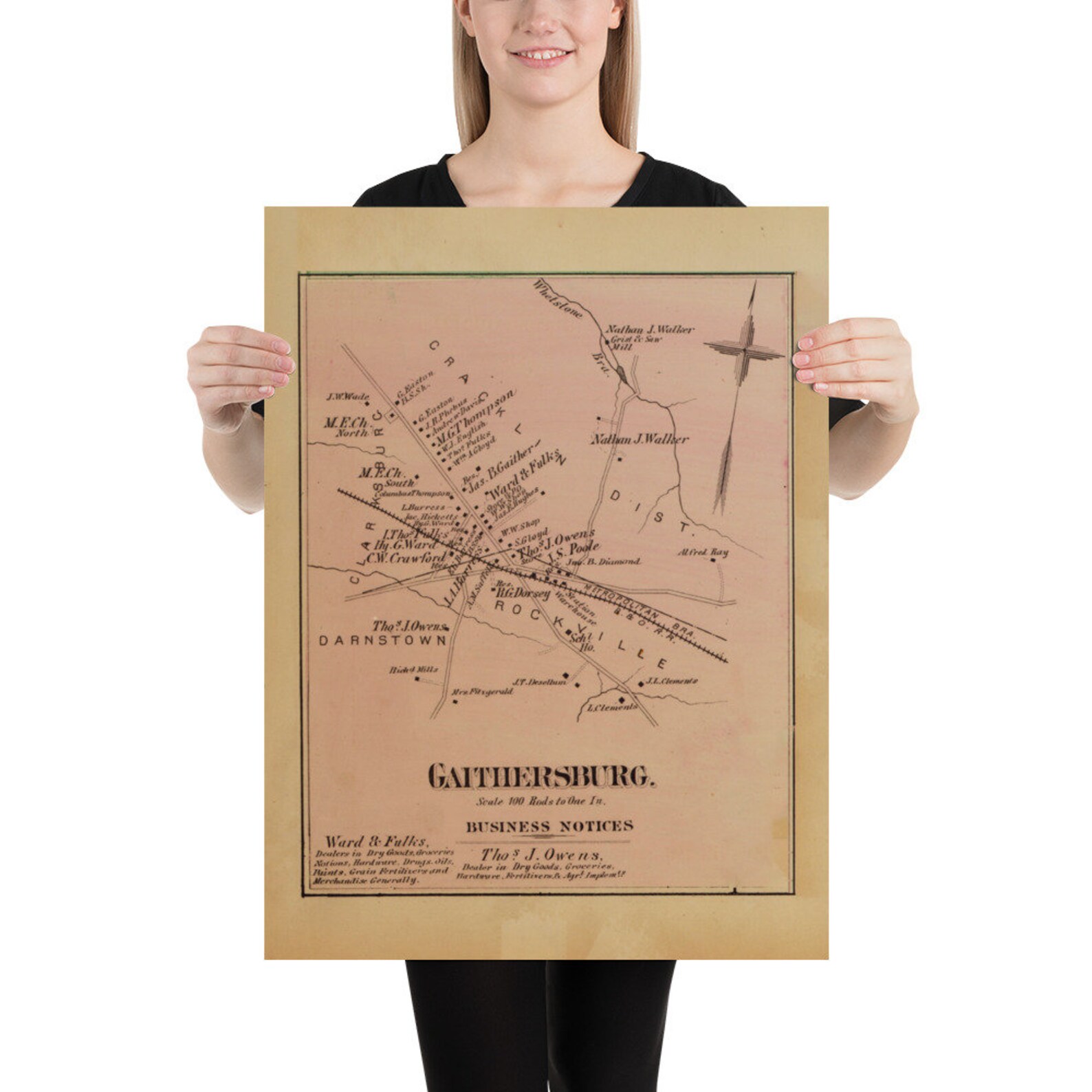 Old Gaithersburg MD Map (1879) Vintage Gburg Maryland Atlas Poster - Etsy