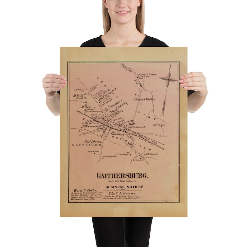 Old Gaithersburg MD Map (1879) Vintage Gburg Maryland Atlas Poster - Etsy
