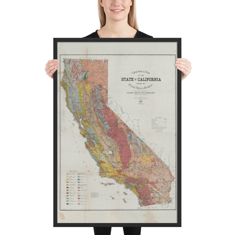 Geological Map of California (1906) Old CA Geology Atlas Framed Poster ...