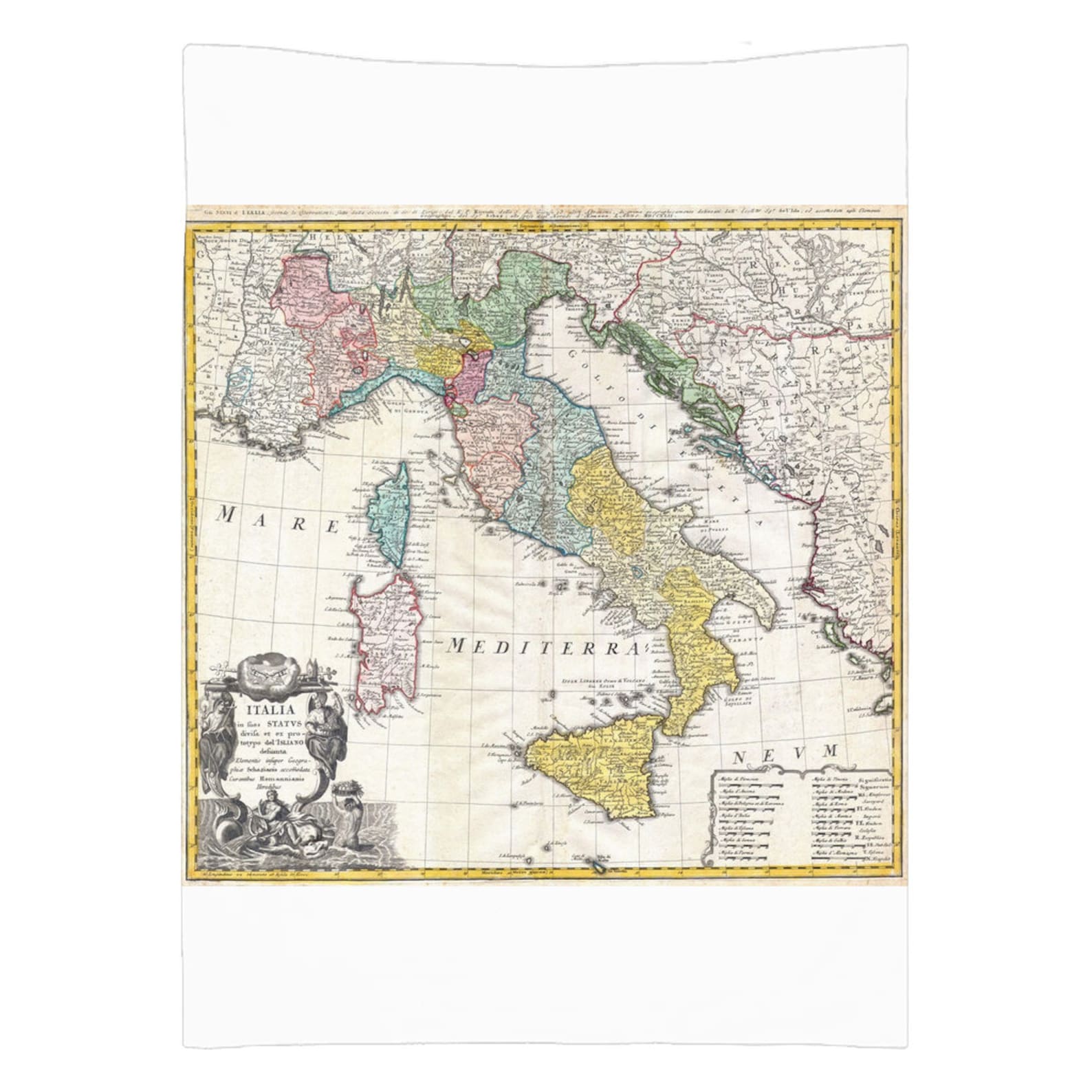 Old Italy Map 1742 Vintage Italian Atlas Tapestry - Etsy