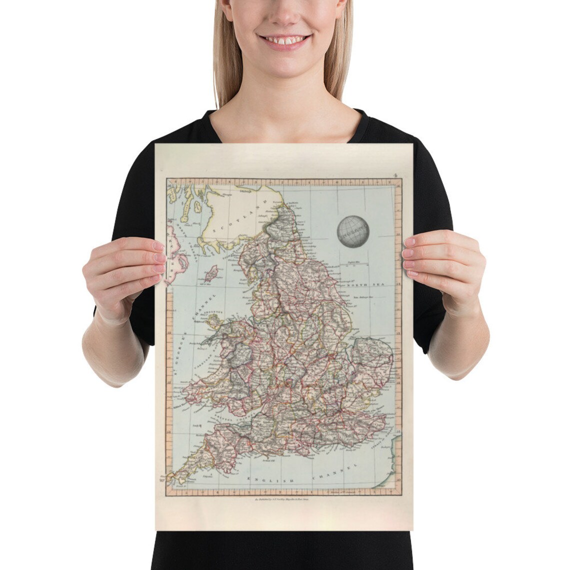 Old England Map (1850) Vintage Britain Atlas Poster - Etsy