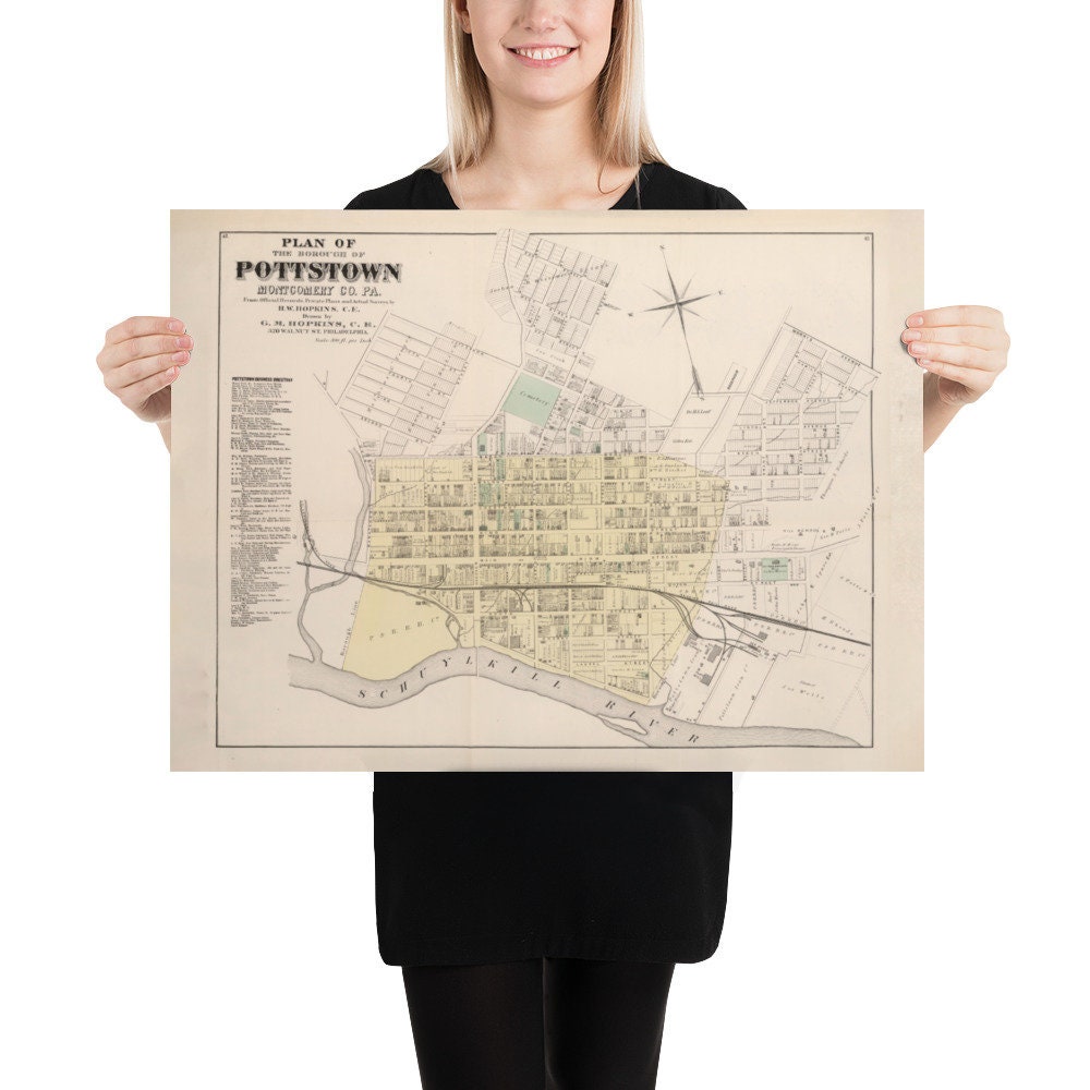 Old Pottstown PA Map 1871 Vintage Pennsylvania Borough & | Etsy