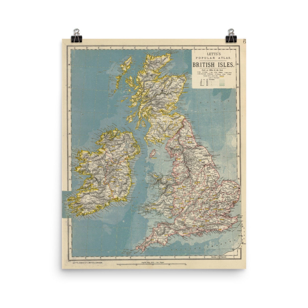 British Isles Map (1883) Old United Kingdom Atlas Poster - Etsy