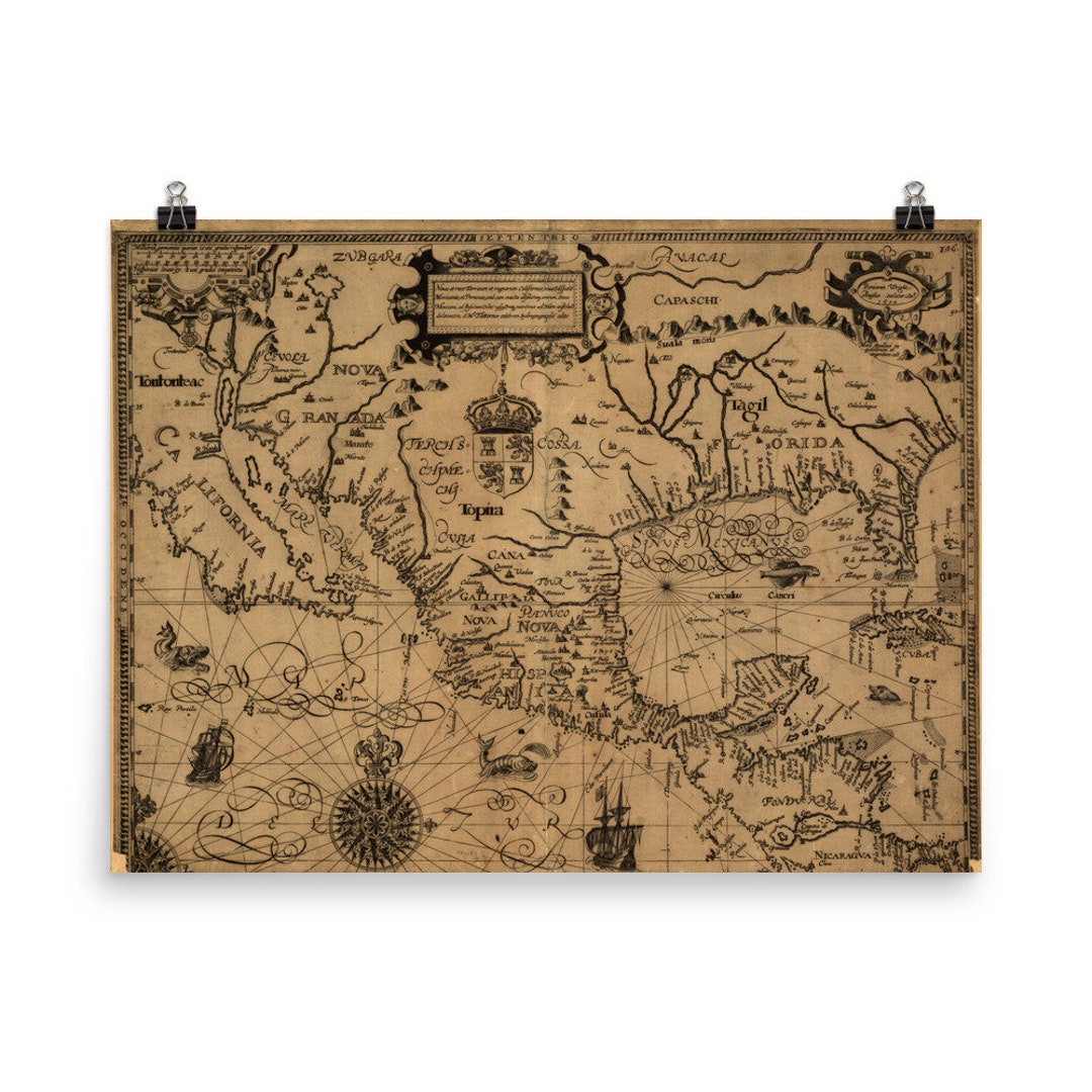 Old Mexico Map (1600) Vintage Spanish Main Explorer Atlas Poster - Etsy