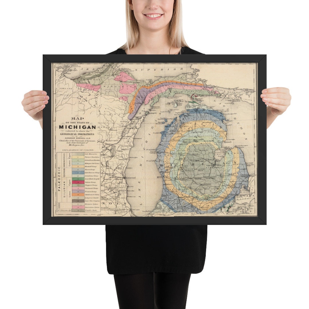 Vintage Michigan Geology Map (1873) Old MI Geological Atlas Framed ...