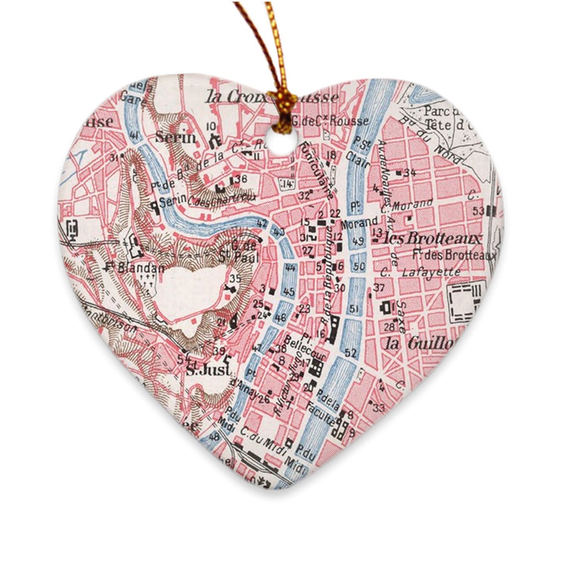 Old Lyon France Map (1900) Vintage French City & Street Atlas Ornaments ...