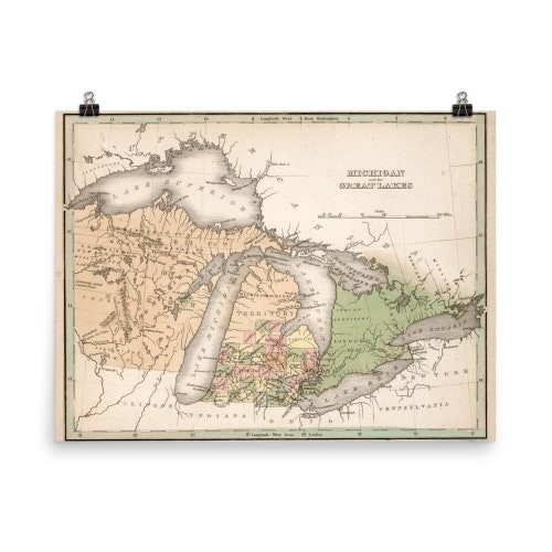 Old Great Lakes Map 1900 Vintage Superior Michigan Huron - Etsy