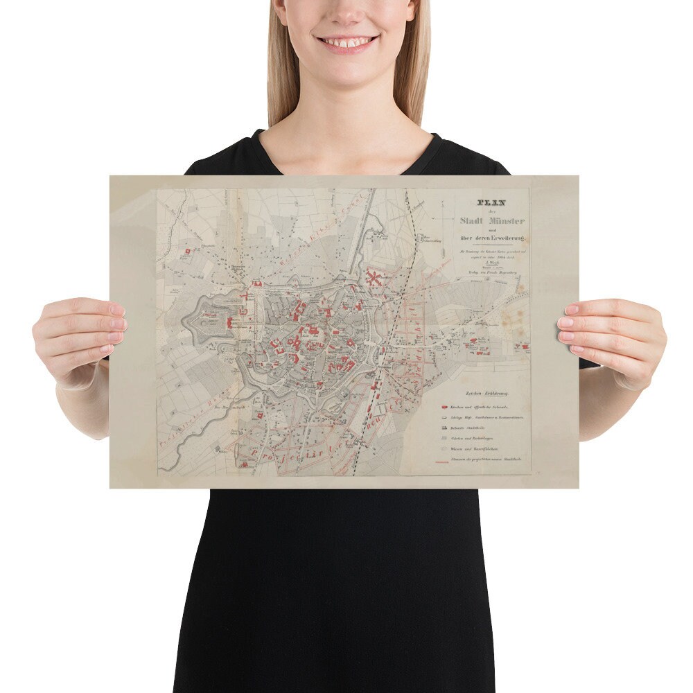 Old Munster Germany Map 1864 Vintage North Rhine-Westphalia | Etsy