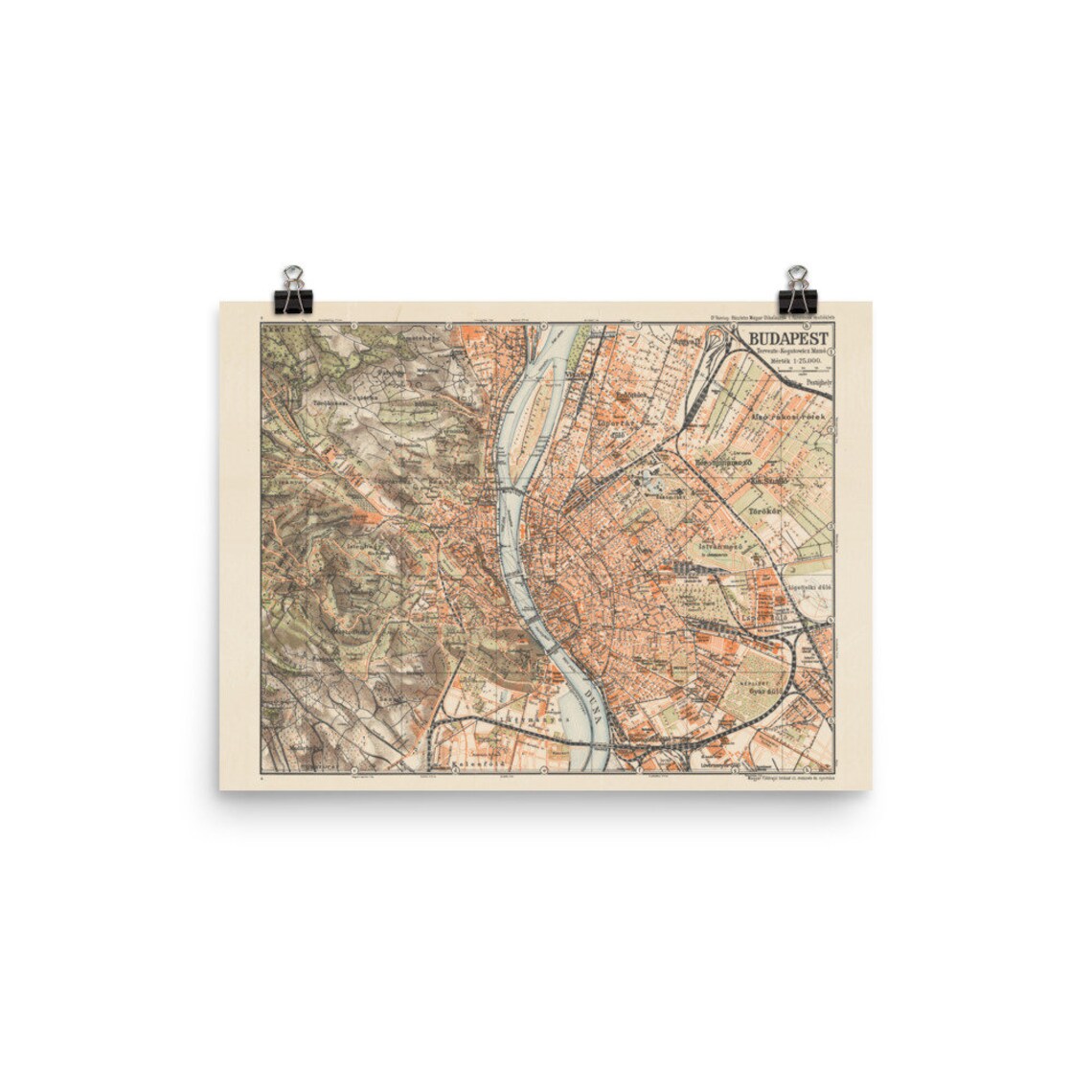 Old Budapest Hungary Map 1919 Vintage Hungarian Capital City | Etsy
