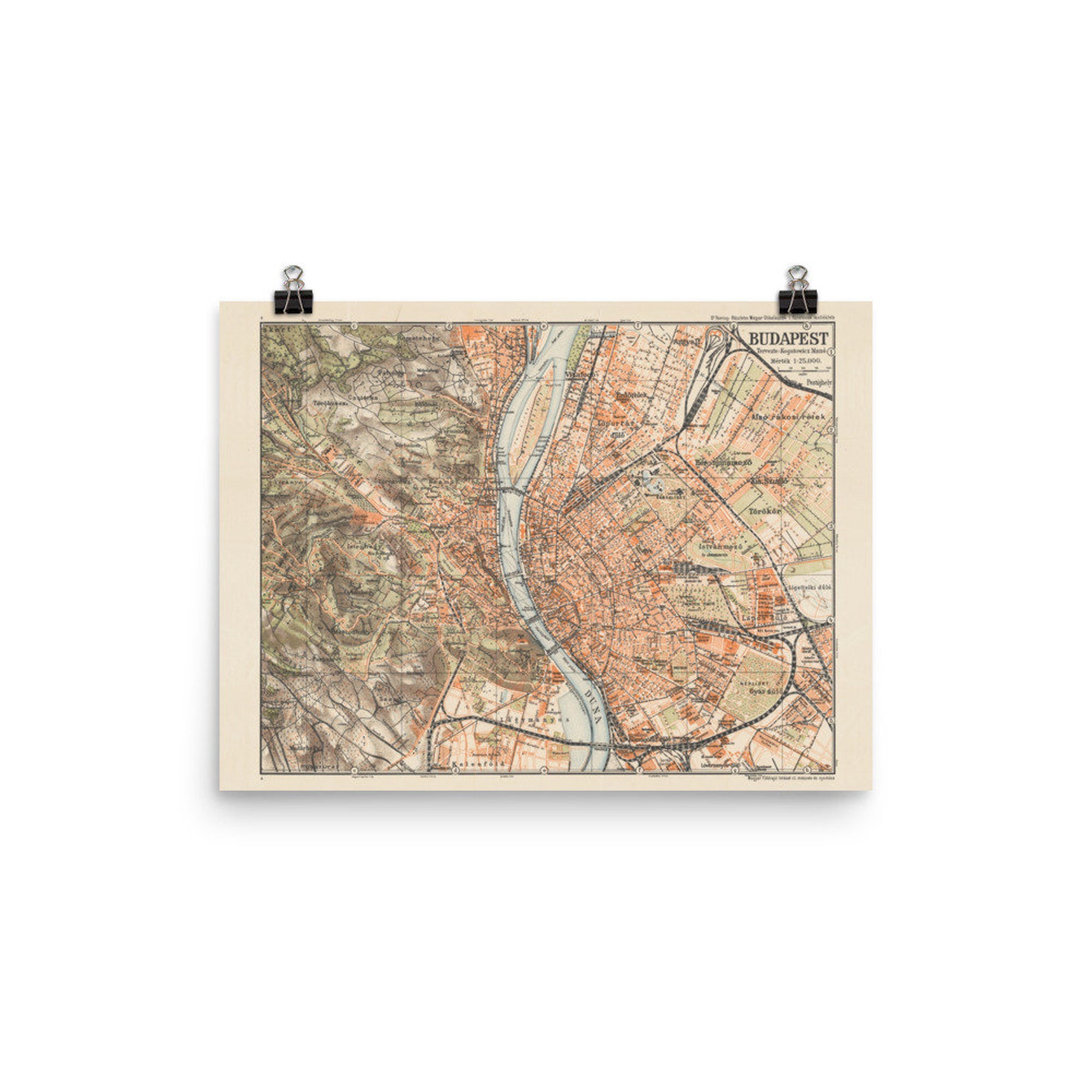 Old Budapest Hungary Map 1919 Vintage Hungarian Capital City - Etsy