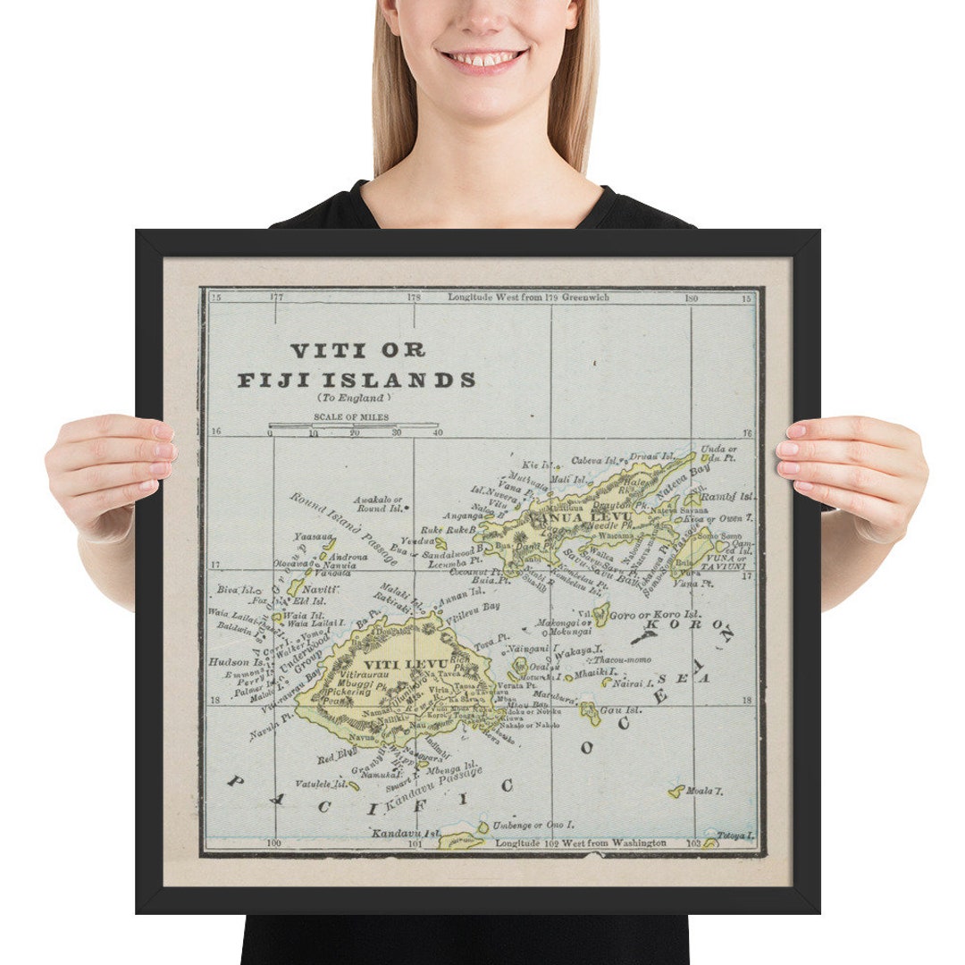 Old Fiji Map (1901) Vintage Viti Levu & Vanau Levu Atlas Framed Poster ...