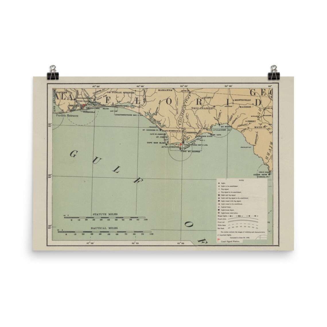 Old Florida Panhandle Lighthouse Map 1898 West FL Nautical - Etsy