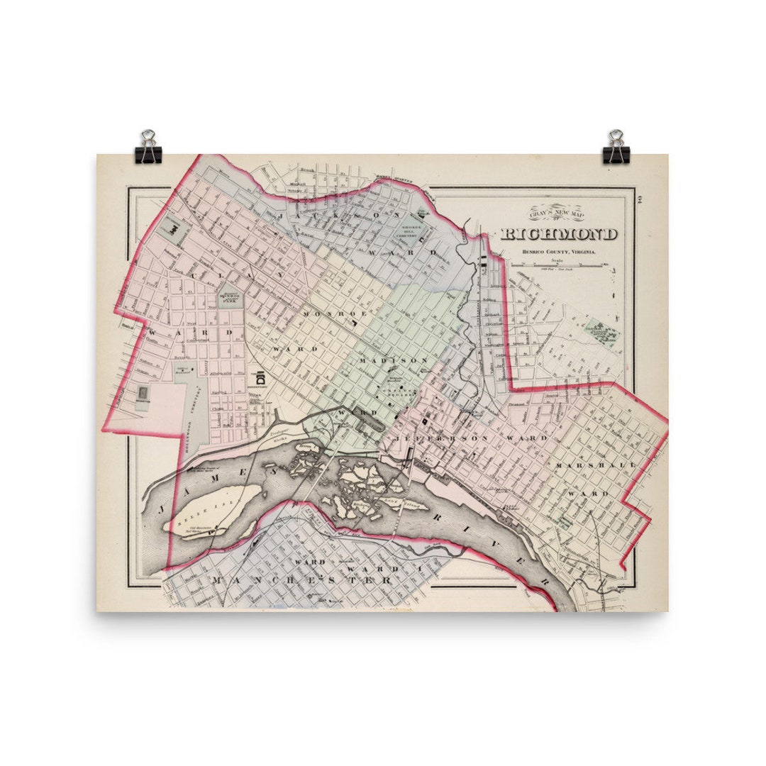 Vintage Richmond VA Map (1884) Virginian Capital Atlas Poster - Etsy