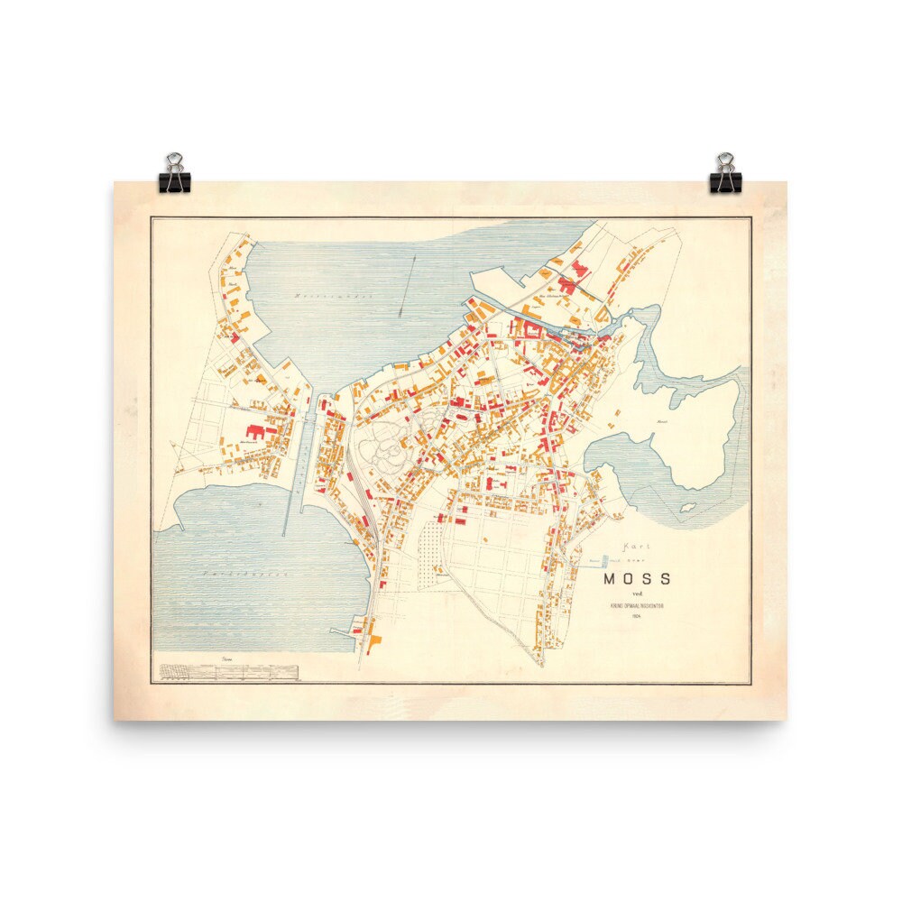 Old Moss Norway Map 1904 Vintage Norwegian Town Atlas Poster | Etsy