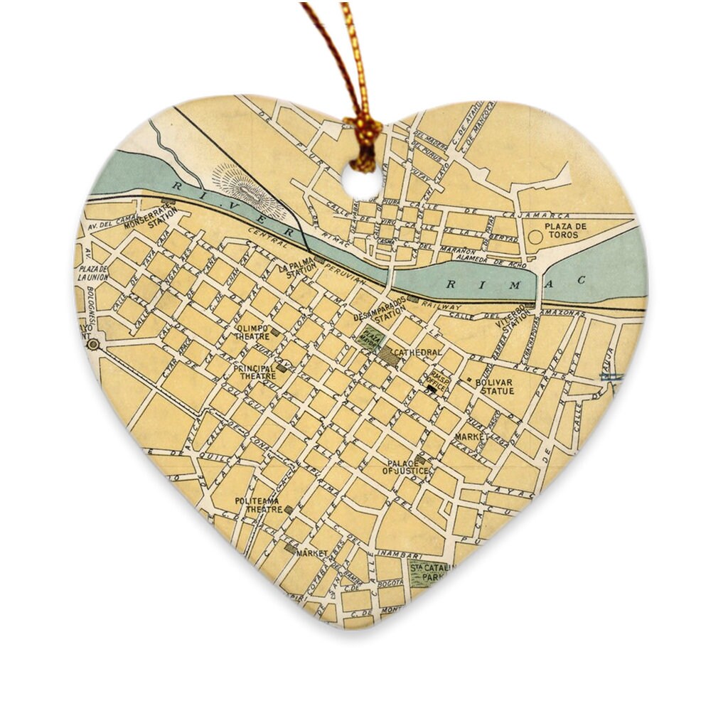 Old Lima Peru Map (1910) Vintage Peruvian Capital City Atlas Ornaments ...