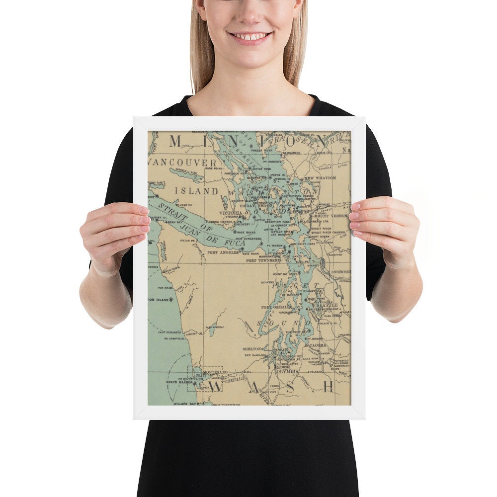 Vintage Puget Sound Lighthouse Map (1898) Washington State Inlet Atlas ...