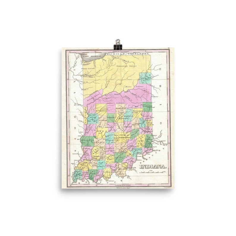 Old Map of Indiana (1827) Vintage IN State & County Atlas Poster - Etsy