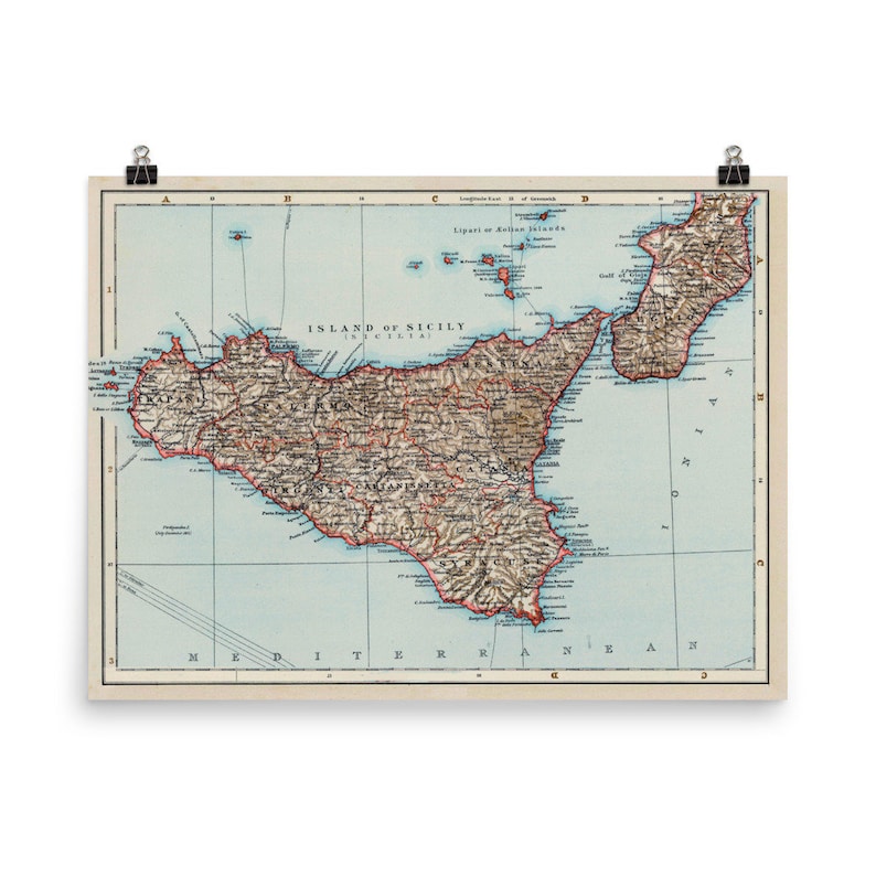 Old Sicily Italy Map 1900 Vintage Sicilian Atlas Poster - Etsy