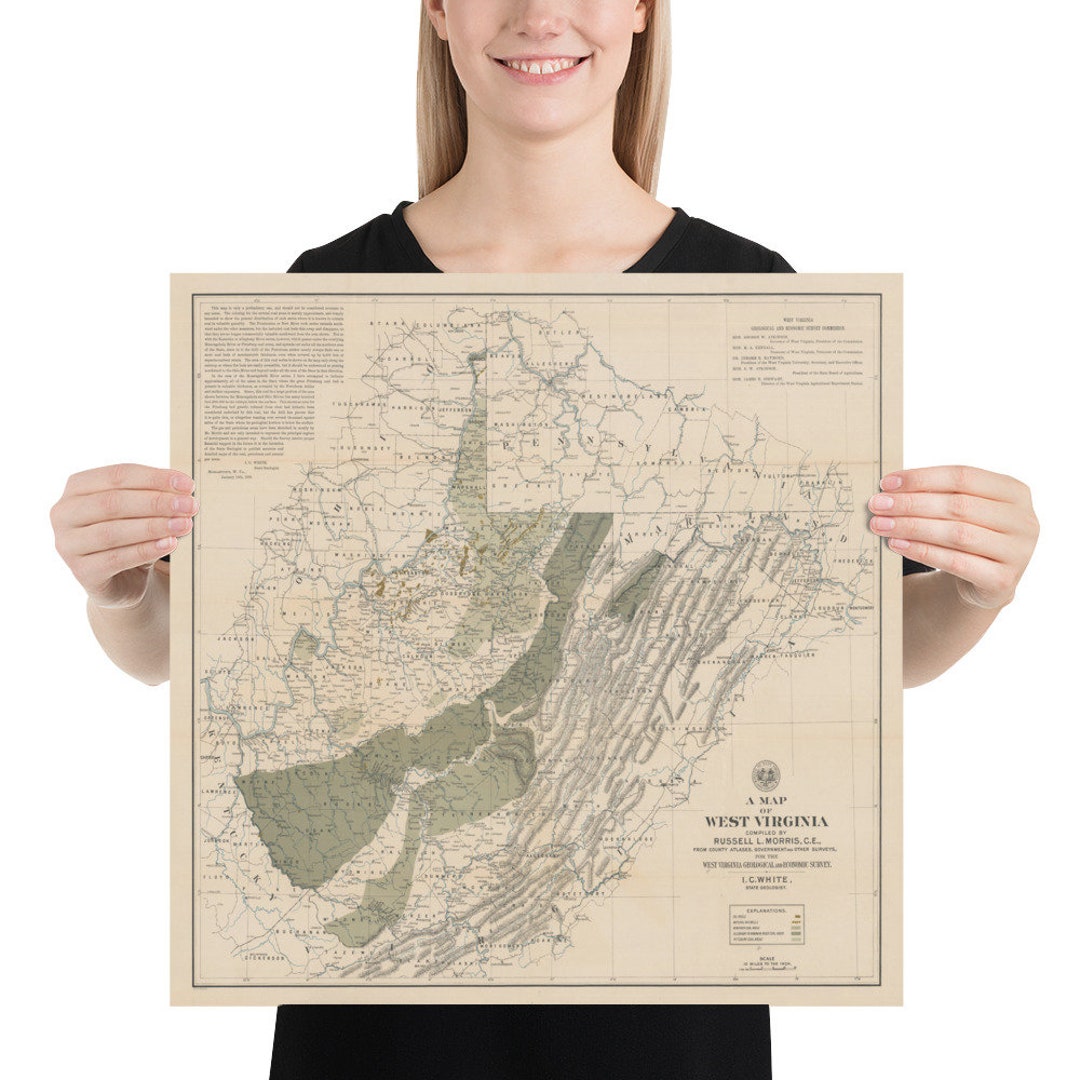 Old West Virginia Natural Resources Map (1899) Vintage WV Oil, Coal ...