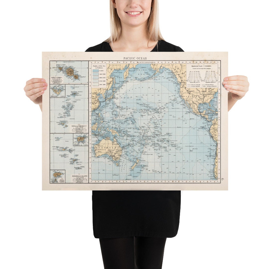 Old Pacific Ocean Map (1900) Vintage Oceanic Geography Atlas Poster - Etsy
