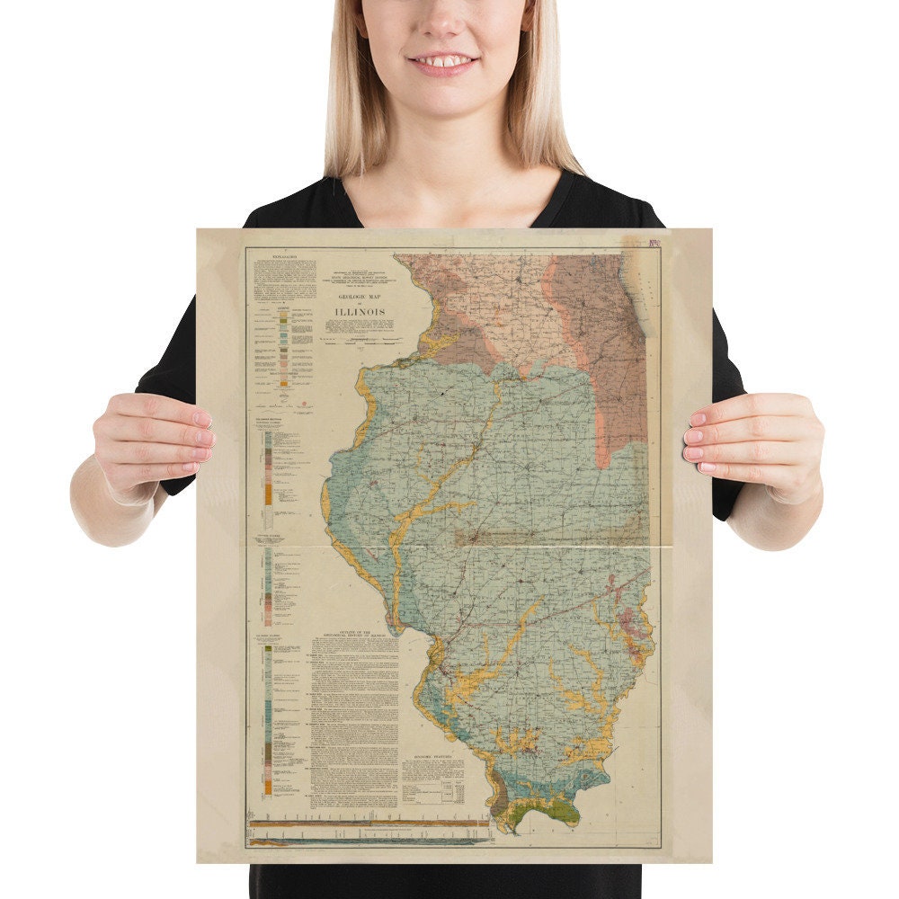 Old Illinois Geology Map (1917) Vintage IL Geological Atlas Poster - Etsy