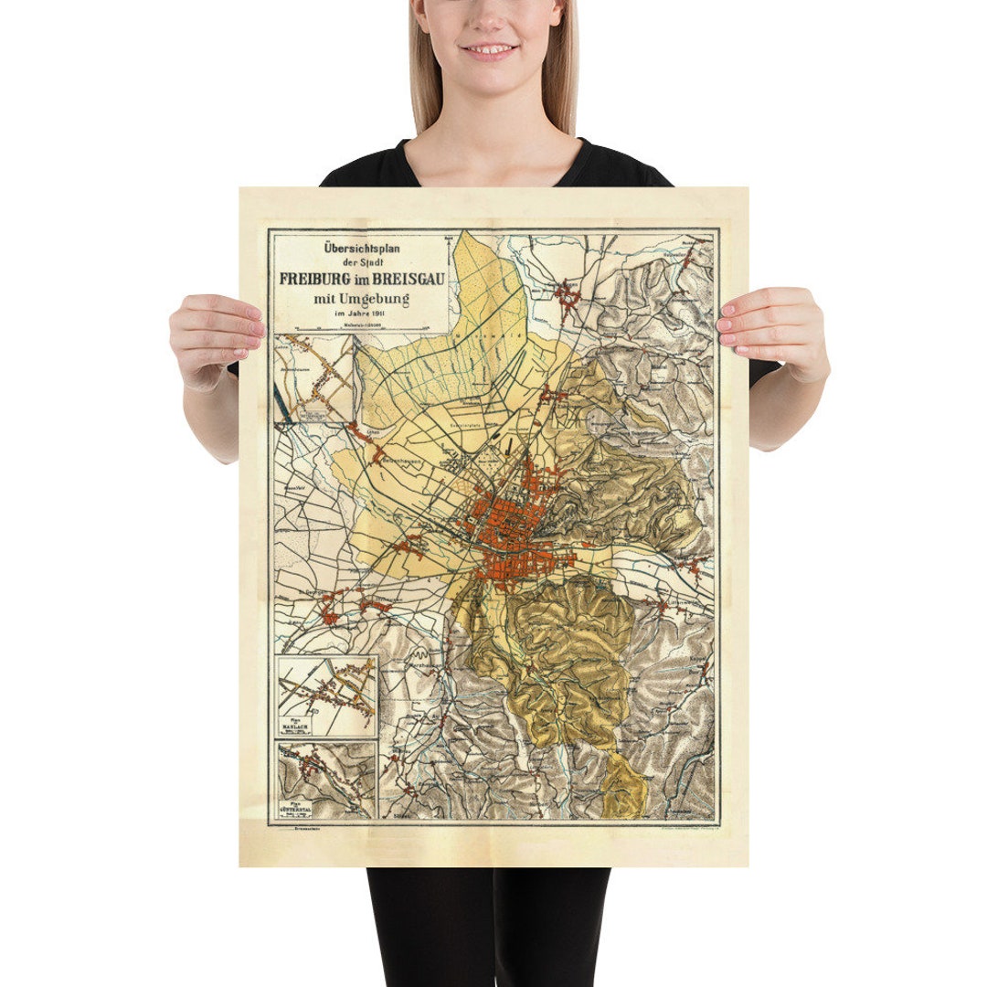 Old Freiburg Im Breisgau Germany Map (1911) Vintage Friburg Brisgau ...