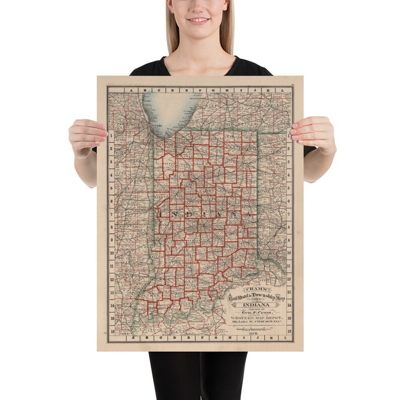 Old Indiana Counties Map 1878 the Hoosier State Vintage - Etsy