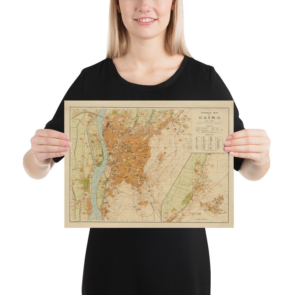 Old Cairo Egypt Map (1920) Vintage Egyptian Capital City Atlas Poster ...