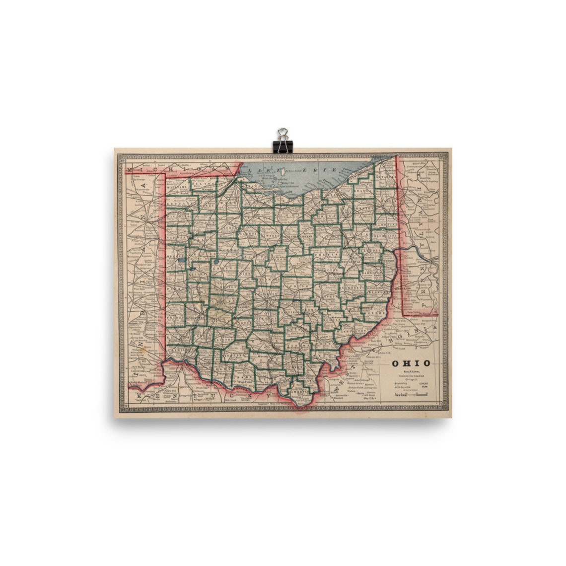Vintage Ohio Map 1883 State and County Atlas Poster - Etsy