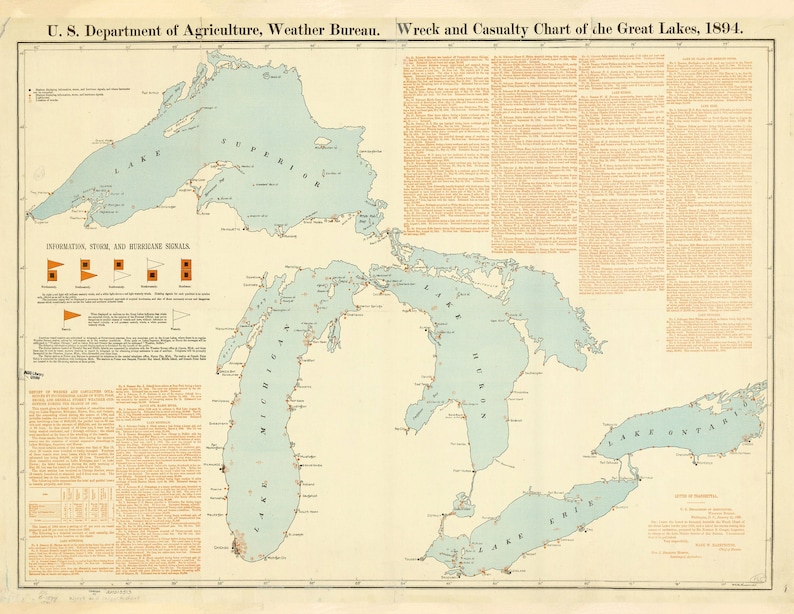 Vintage Great Lakes Shipwrecks Map (1894) 18x24 Inches Digital Image ...