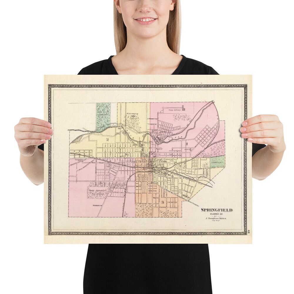 Old Springfield OH Map 1892 the Home City Ohio Vintage Atlas | Etsy