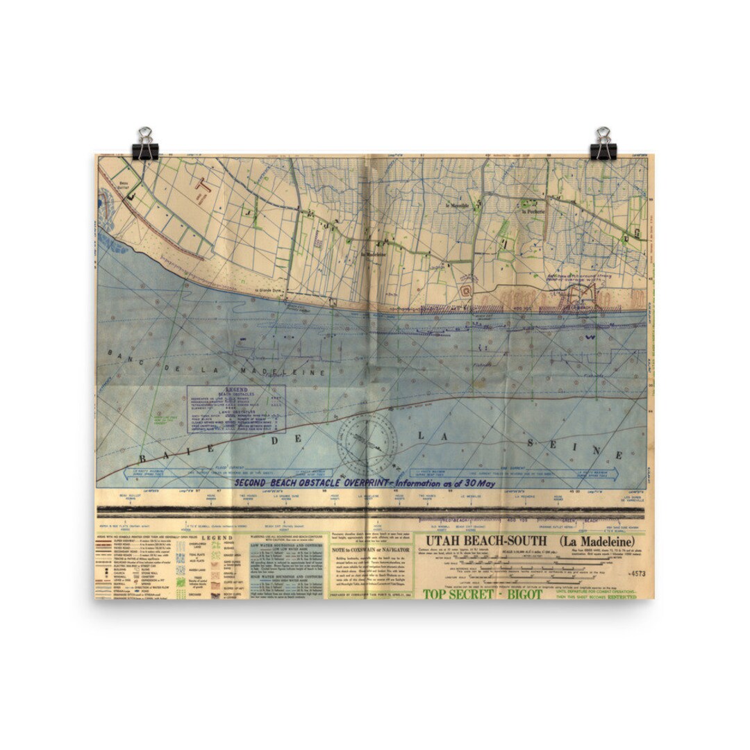 Utah Beach US Army Vintage Map (1944) Old D-day and Operation Overlord ...