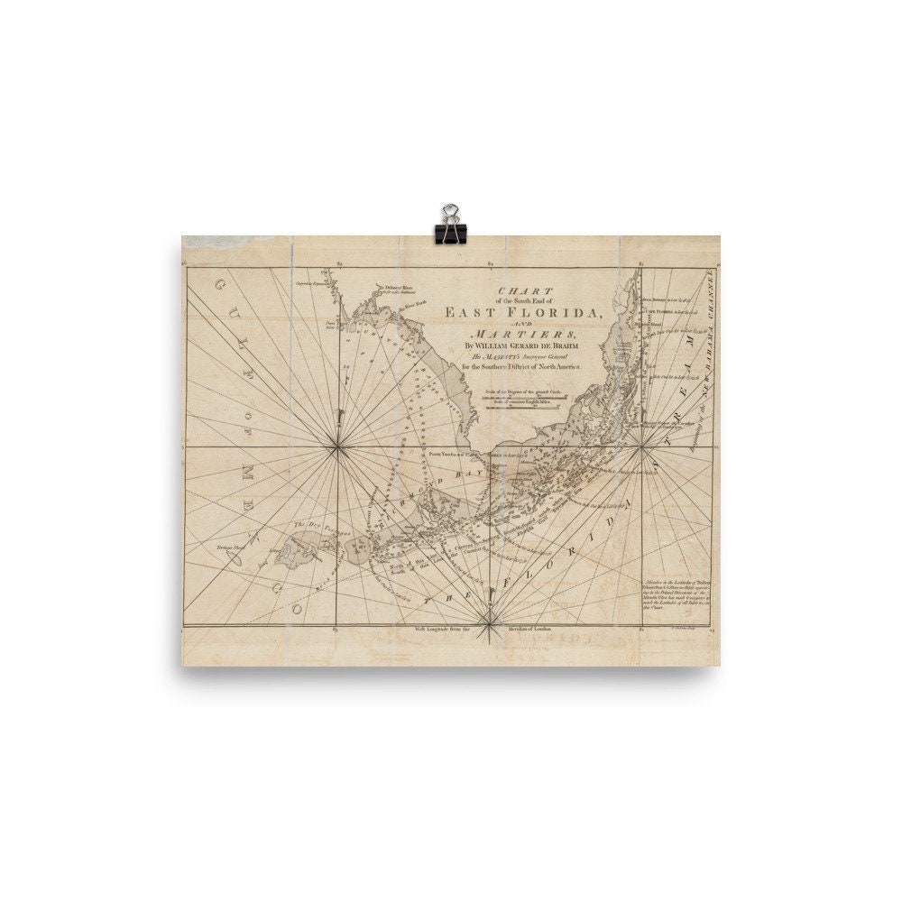 Old Florida Keys Map (1771) Vintage Southern FL Atlas Poster - Etsy