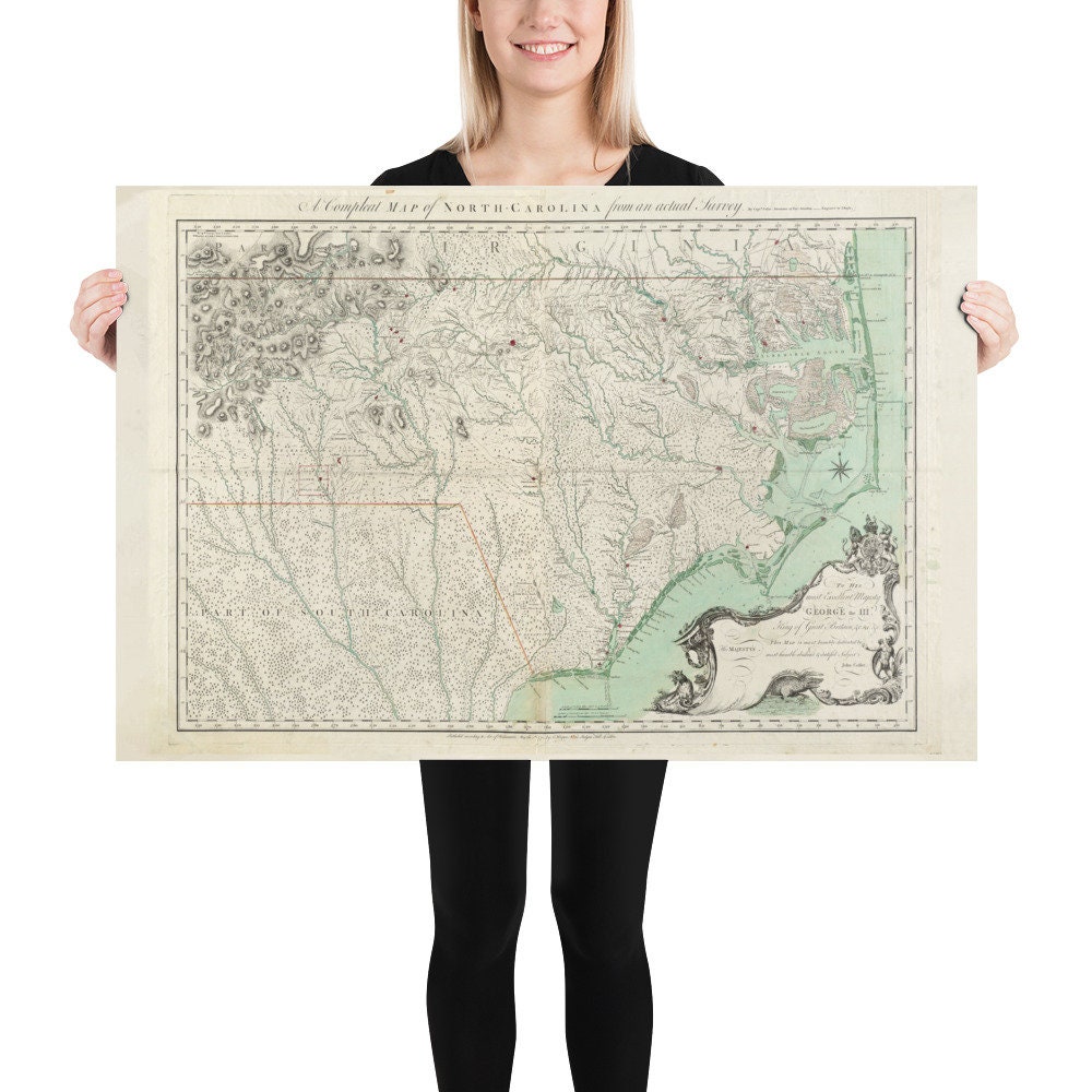 Old North Carolina Map (1770) Vintage Tar Heel State Atlas Poster - Etsy