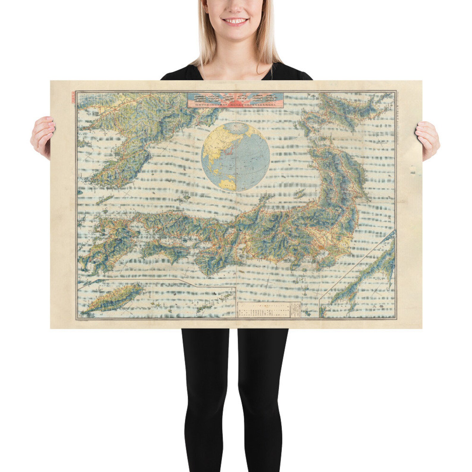 Old Japan and Korea Map (1915) Vintage Japanese Sea Birds Eye View ...