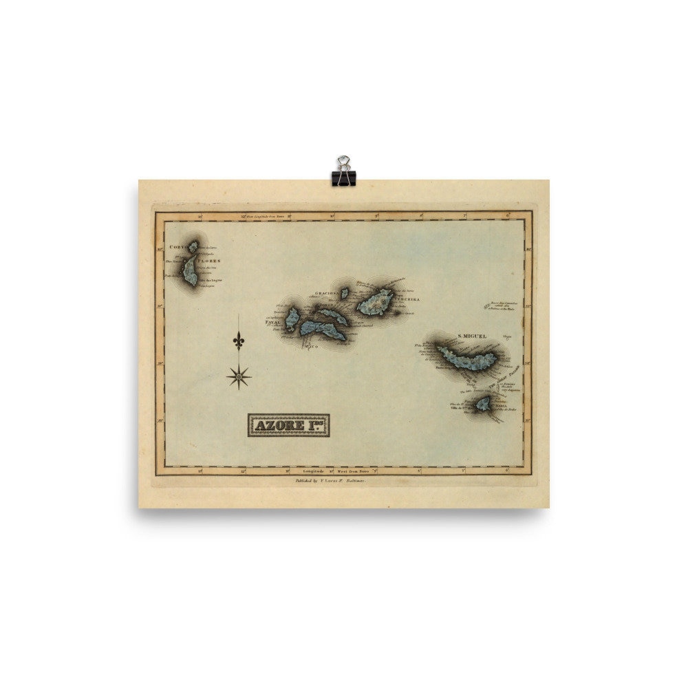 Old Azores Portugal Map 1823 Vintage Açores Islands Atlas - Etsy