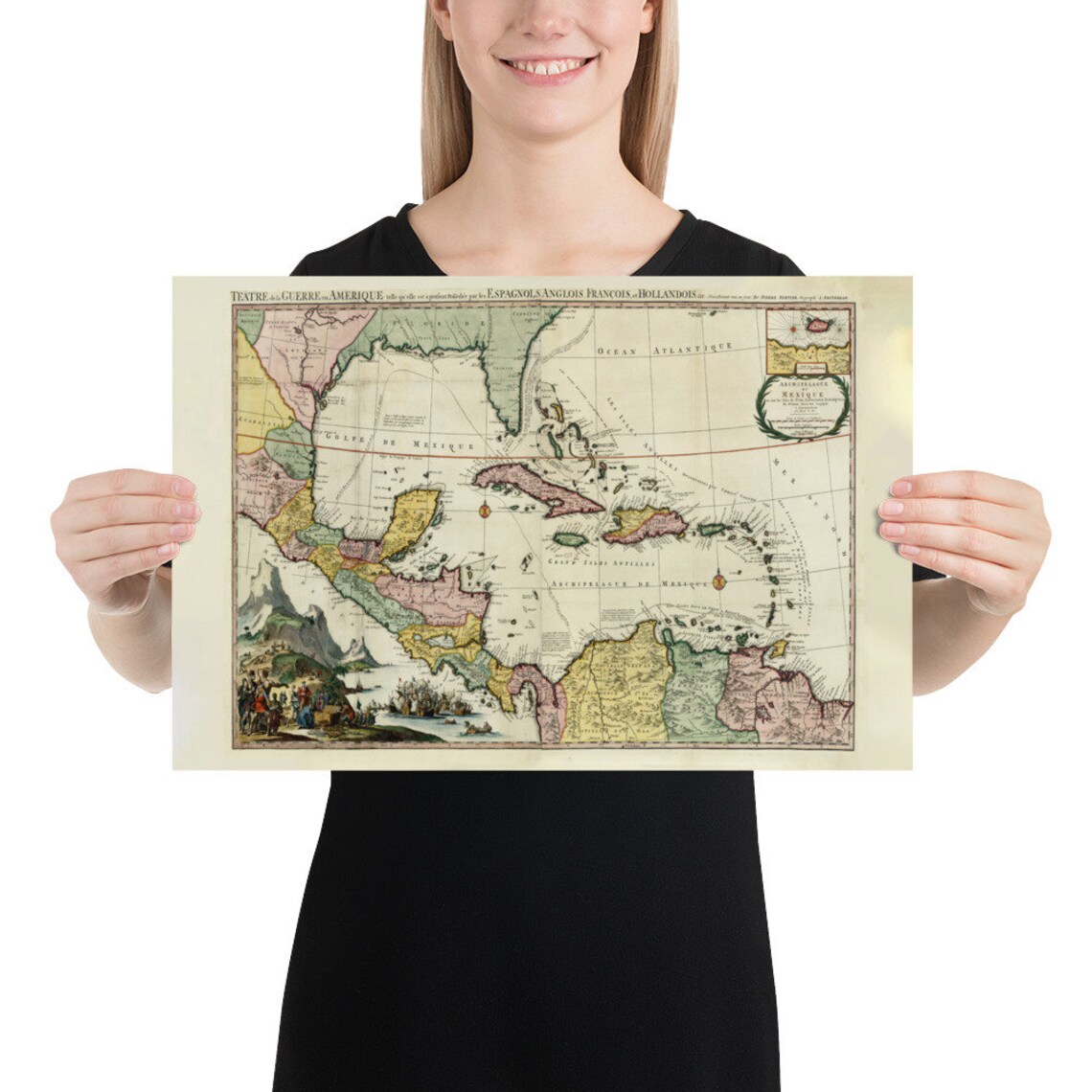 Old Caribbean Map Labeled in French (1705) Vintage West Indies Atlas ...