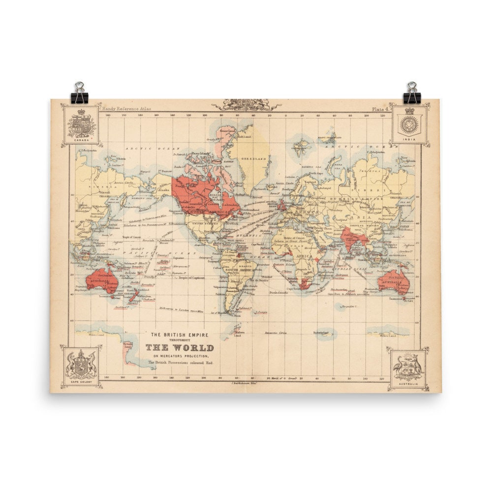 Vintage British Empire World Map 1888 Old English Colonies - Etsy