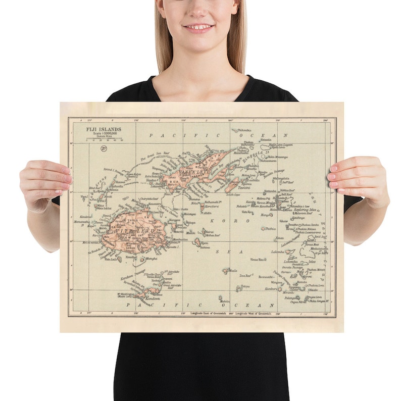 Old Fiji Map (1919) Vintage Viti Levu Atlas Poster - Etsy