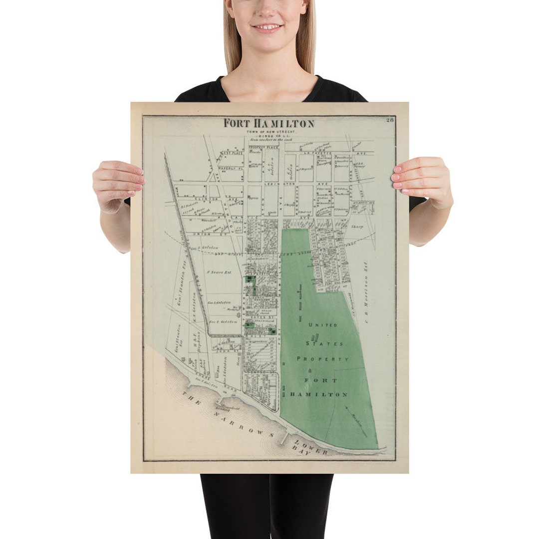 Old Fort Hamilton NY Map (1873) Vintage Brooklyn NY Neighborhood Atlas ...