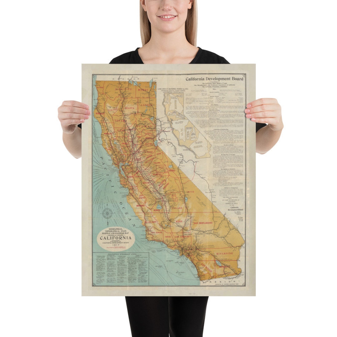 Old California Map (1917) Vintage Golden State Atlas Poster - Etsy
