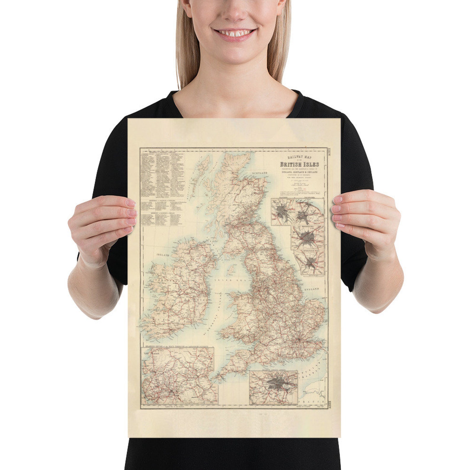 Old British Isles Railway Map (1872) Vintage Great Britain Railroad ...