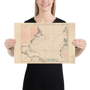 Old Atlantic Ocean Nautical & Maritime Chart (1885) Vintage Boating and ...