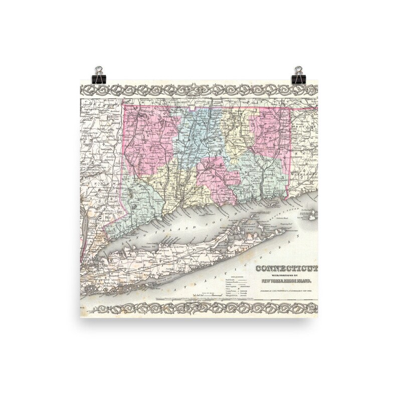 Vintage Connecticut and Long Island Map 1855 Old CT and Long | Etsy